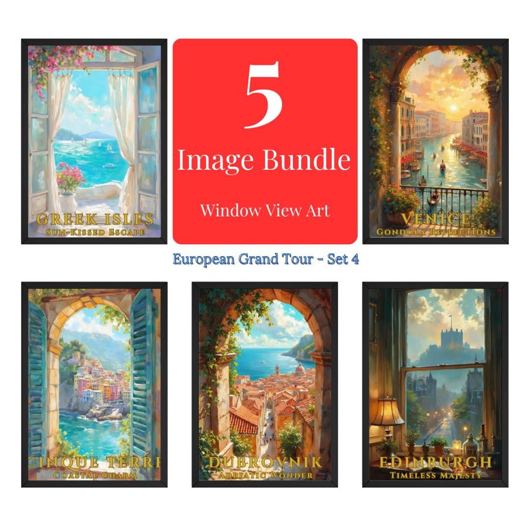 The European Grand Tours | 5-set Window View Prints | Vintage Travel ...