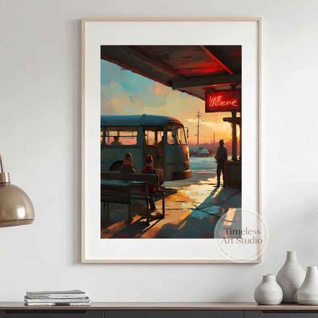 Edward Hopper Print, Greyhound Bus Station at Sunset | Realism Art ...