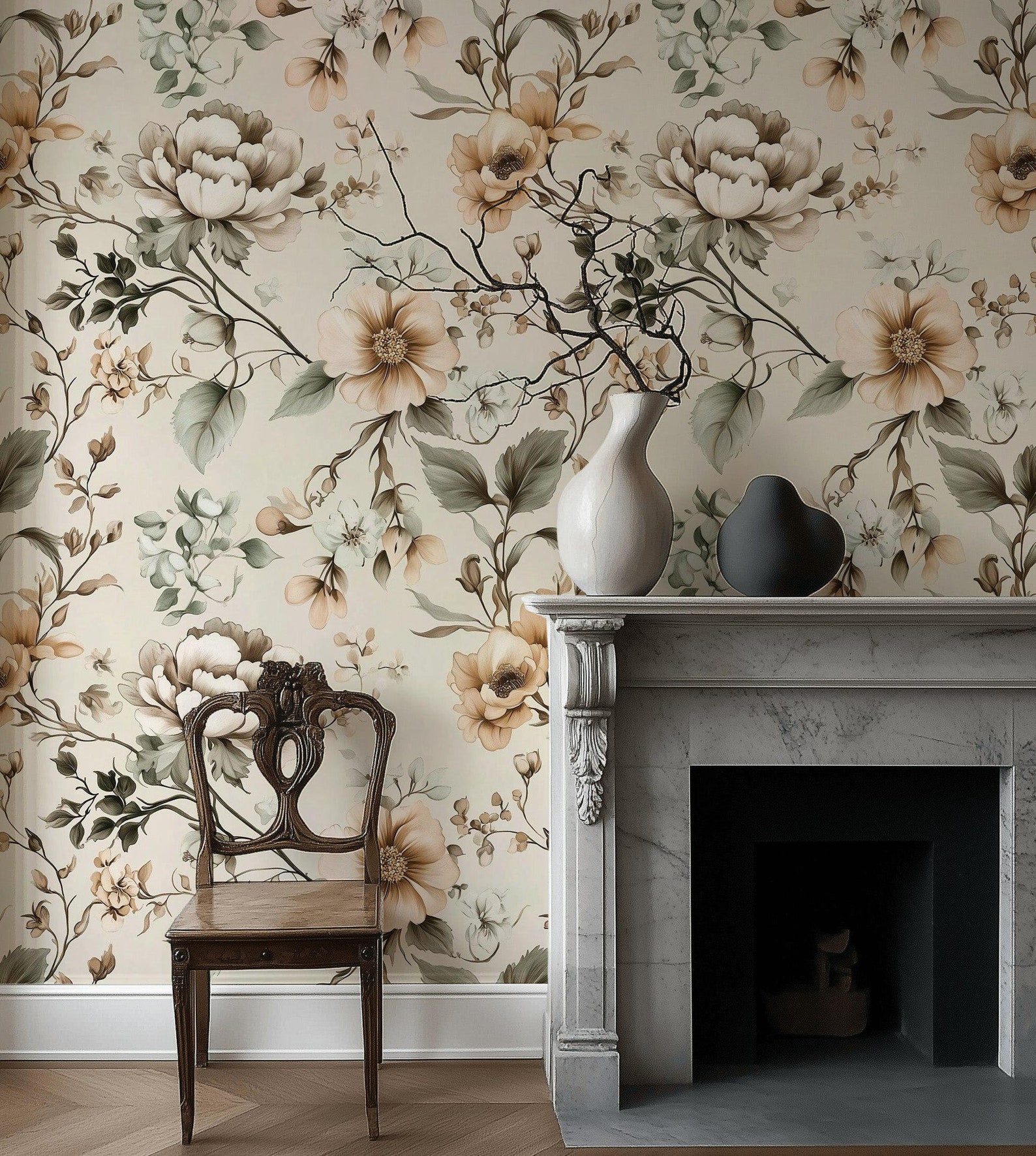 Elegant Floral Vintage Wallpaper - Timeless Wall Mural for Home Decor ...