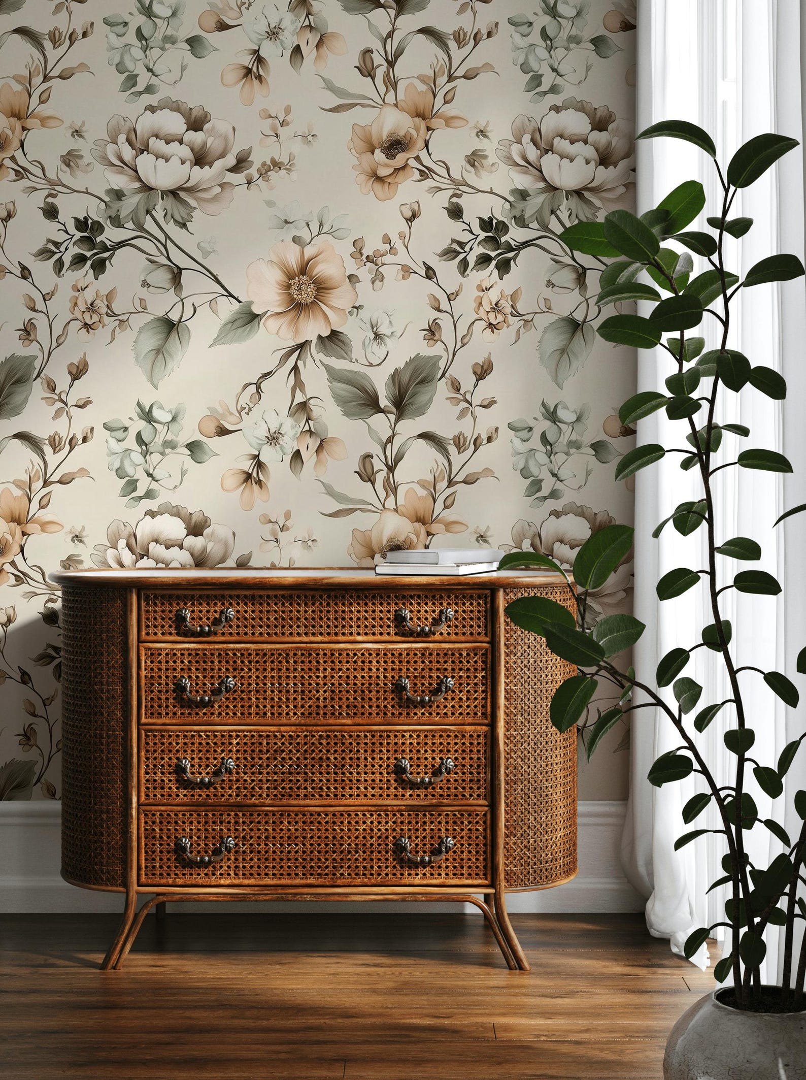 Elegant Floral Vintage Wallpaper - Timeless Wall Mural for Home Decor ...