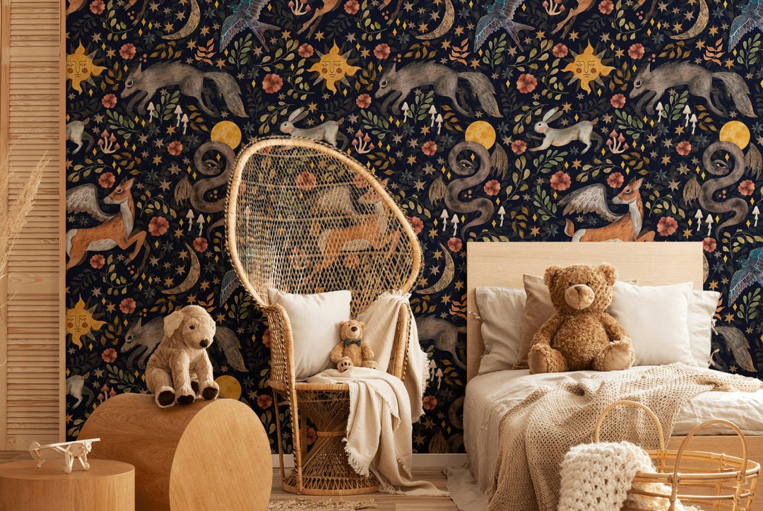 Mystic Night Creatures Wallpaper, Fantasy Wall Mural, Enchanted Moonlit ...