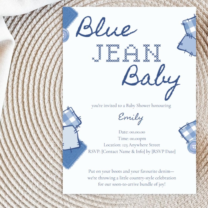 Blue Jean Baby Shower Invitation Set – Printable or Digital Download ...