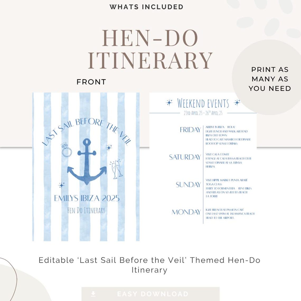 Last Sail Before the Veil – Editable Hen Party Itinerary Template ...