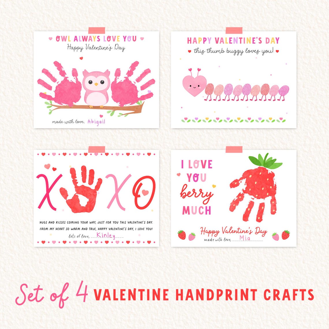 Set of 4 Valentine Handprint Crafts - Digital Download, Valentine Craft ...