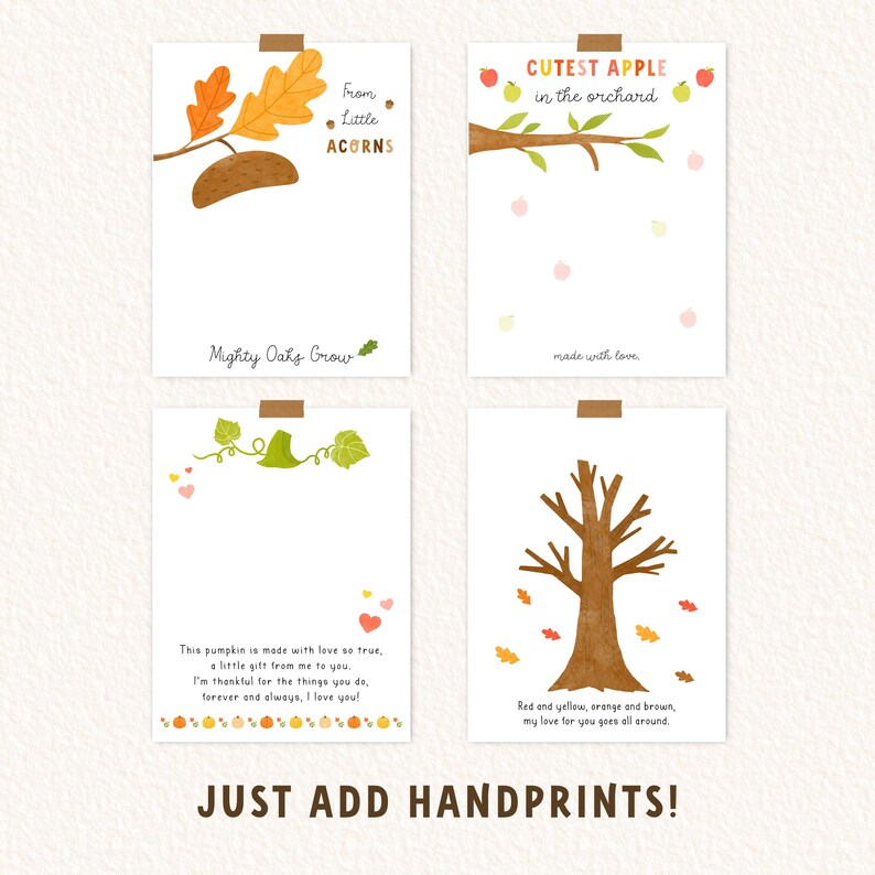 Set of 4 Fall Handprint Crafts - Digital Download, Printable Fall ...