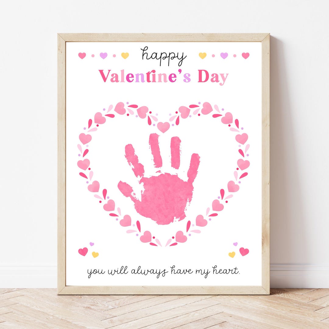 Pink Valentine Heart Handprint Craft - Digital Download, Valentine’s ...