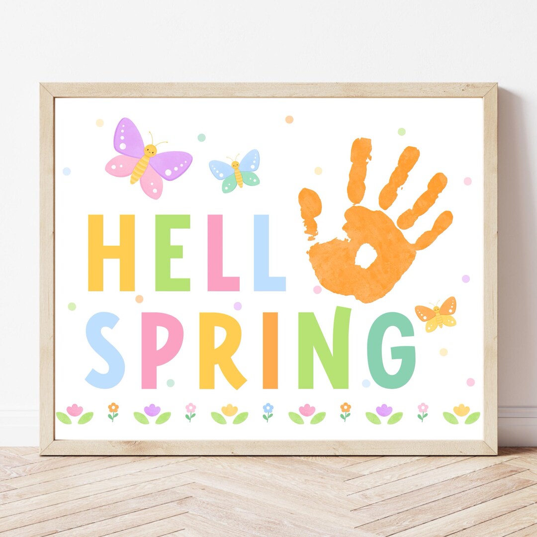 Hello Spring Handprint Craft - Digital Download, Spring Handprint Art ...
