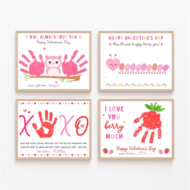 Set of 4 Valentine Handprint Crafts - Digital Download, Valentine Craft ...