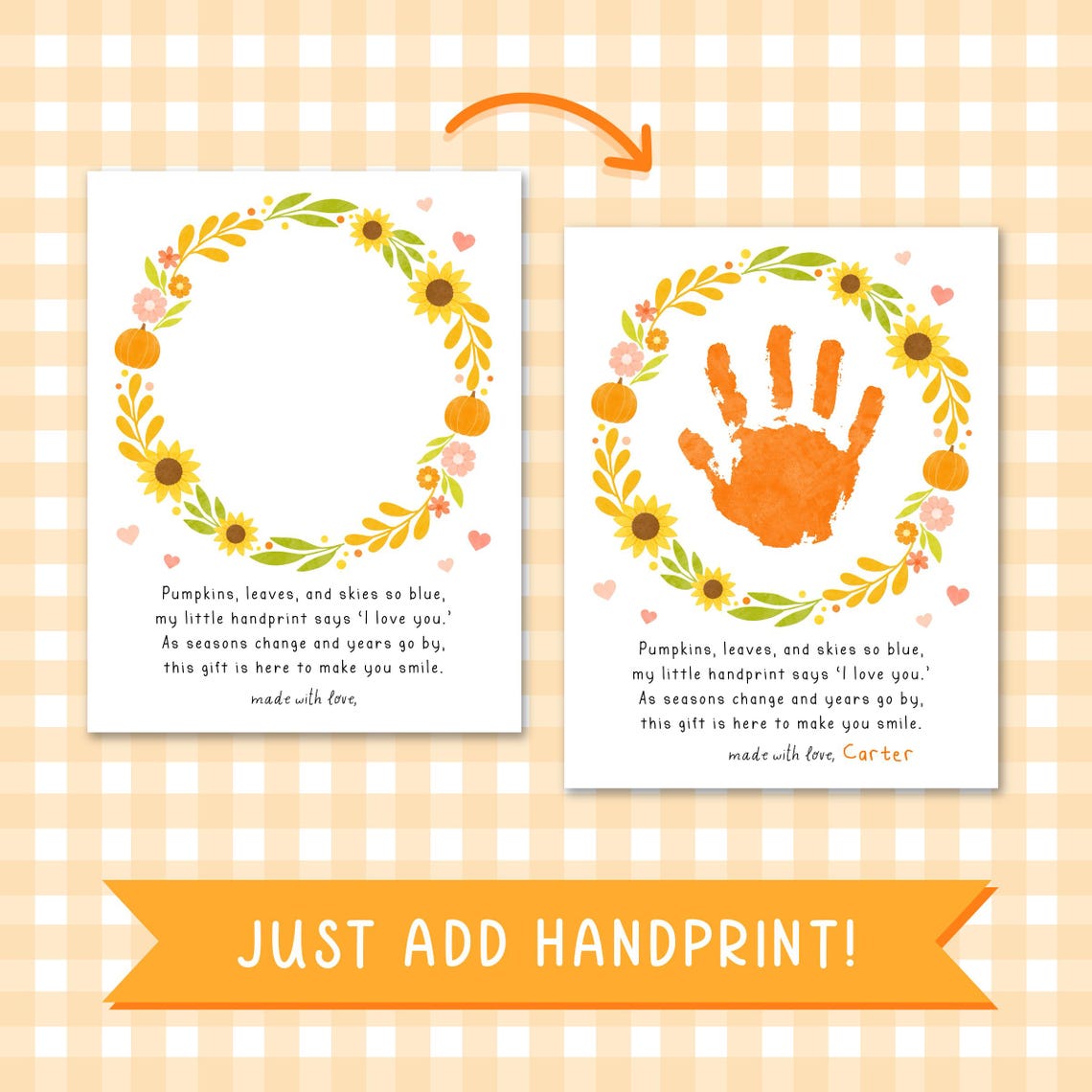 Fall Wreath Handprint Craft - Digital Download, Autumn Wreath Handprint ...