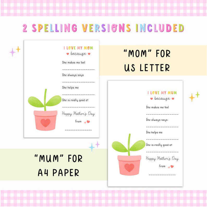 I Love My Mom Because Mother’s Day Handprint Craft - Digital Download ...