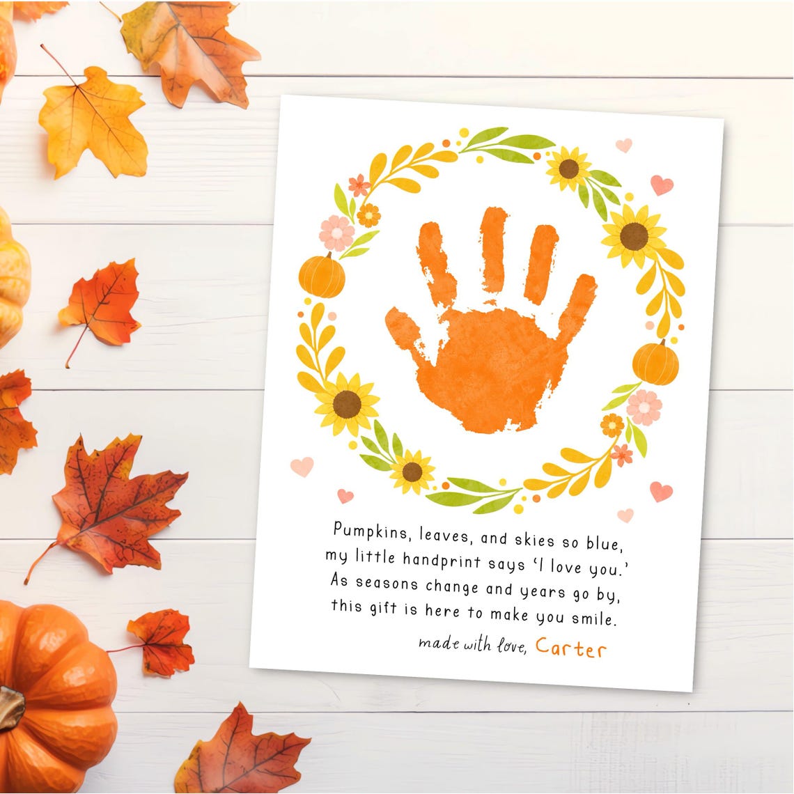 Fall Wreath Handprint Craft - Digital Download, Autumn Wreath Handprint ...