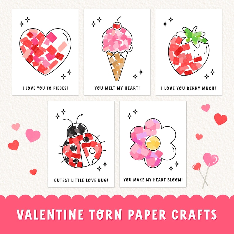 Valentine Torn Paper Crafts - Digital Download, Printable Valentine ...