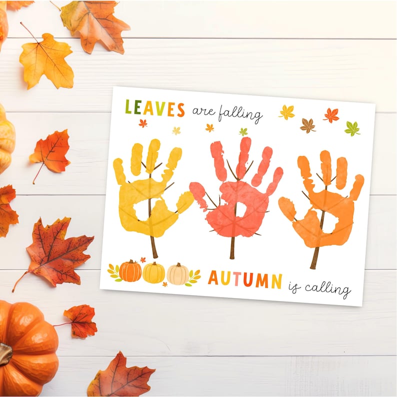 Autumn Leaves Handprint Craft - Digital Download, Fall Handprint Art ...