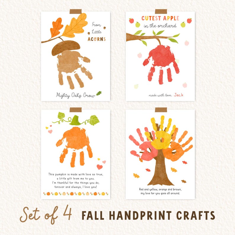 Set of 4 Fall Handprint Crafts - Digital Download, Printable Fall ...