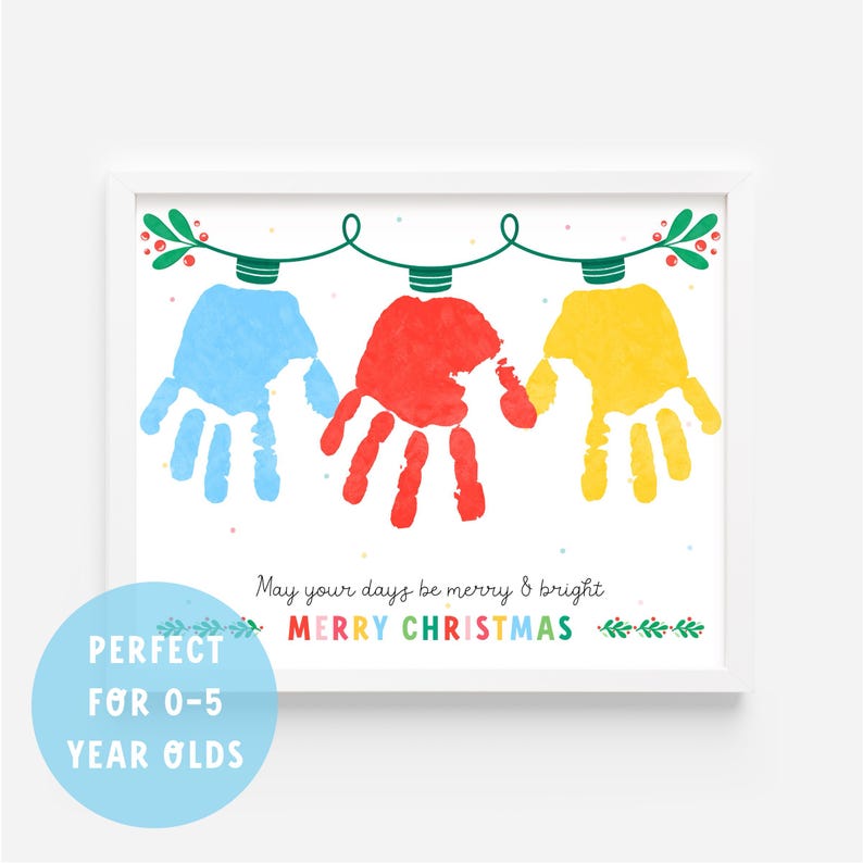 Christmas Lights Handprint Craft - Digital Download, Merry and Bright ...