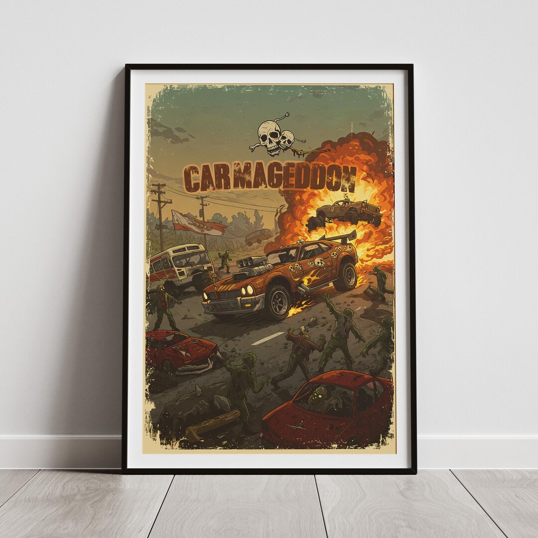 Carmageddon Poster - Retro Game Poster - Vintage Pixel Art Wall Decor ...