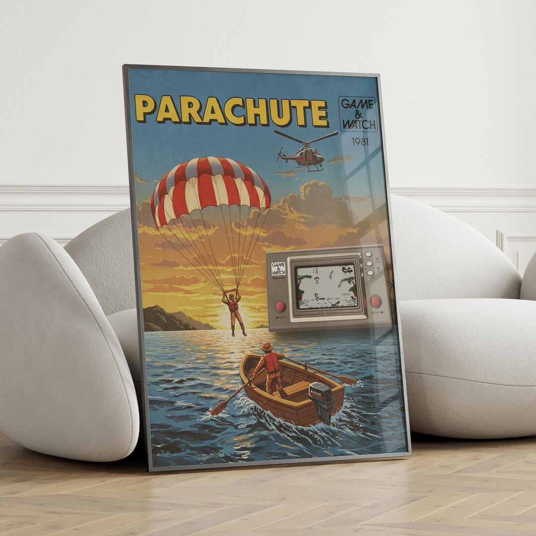 Parachute Poster - Retro Game Poster - Vintage Pixel Art Wall Decor ...