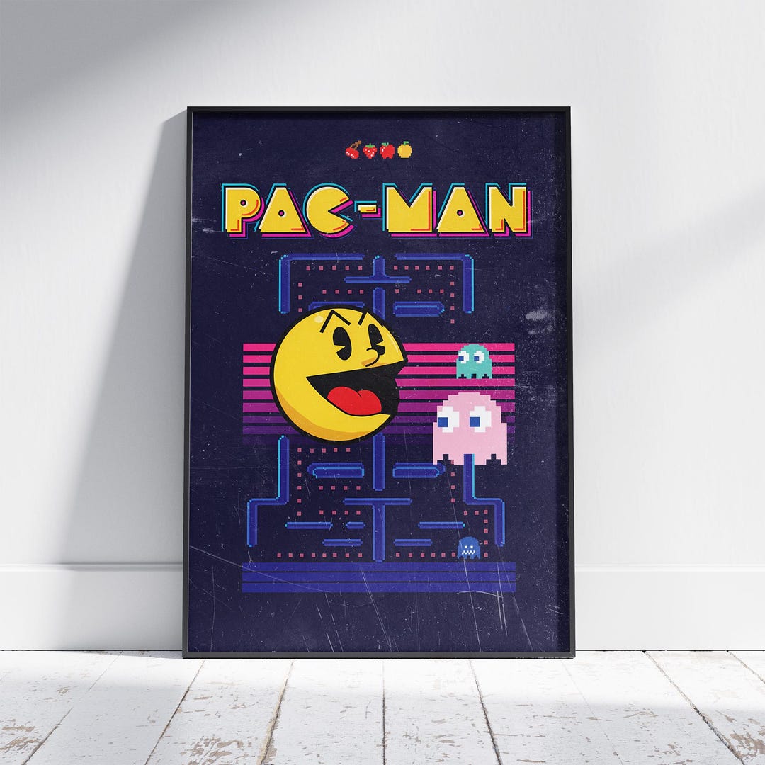 Pacman Retro Game Poster - Vintage Pixel Art Wall Decor - Classic Amiga ...