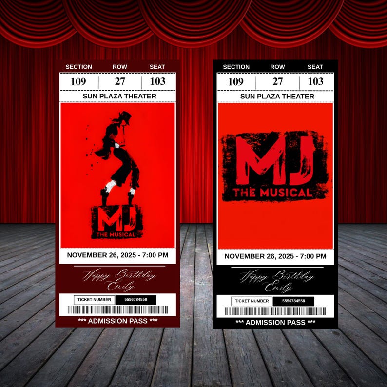Printable MJ the Musical Theatre Ticket | Personalized Gift Reveal ...