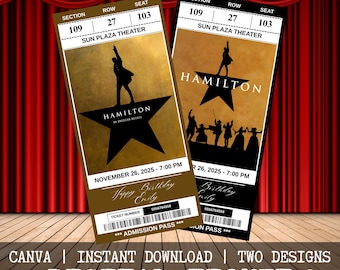 Printable Hamilton Broadway Surprise Ticket, Hamilton the Musical ...