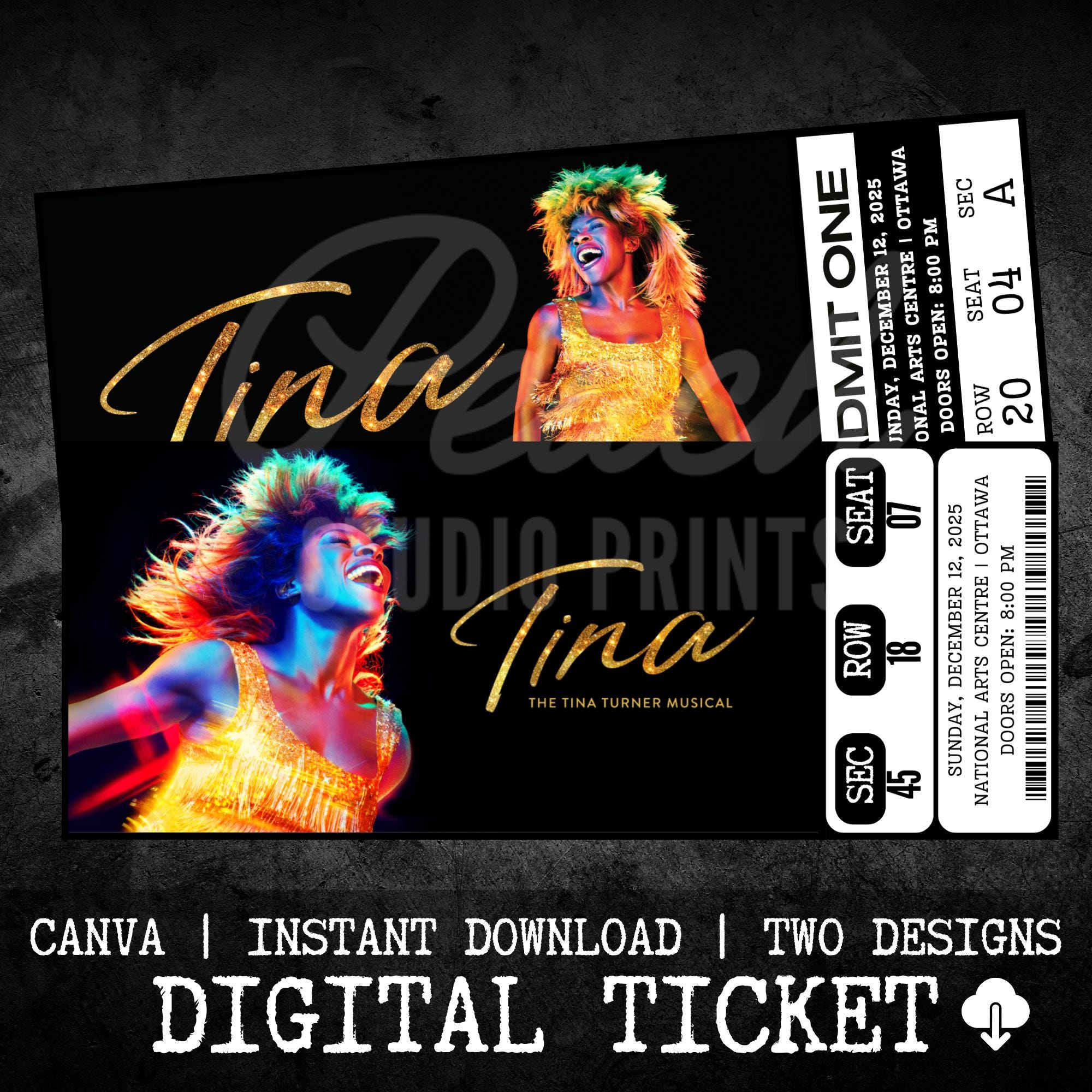 Printable Tina Turner Musical Theatre Ticket, Personalized Gift Reveal ...