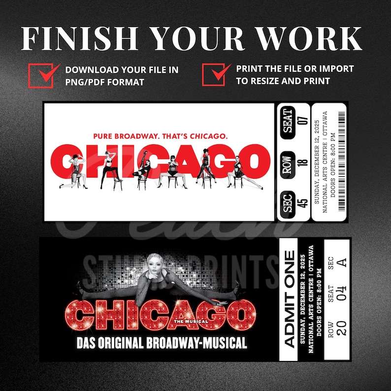 Printable Chicago the Musical Theatre Ticket | Personalized Gift Reveal ...