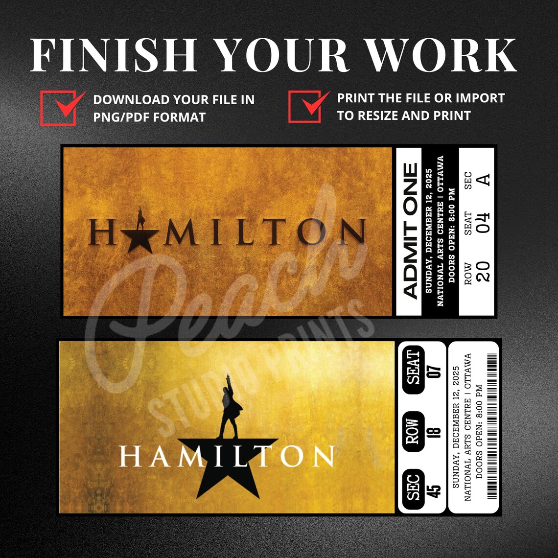 Printable Hamilton Broadway Surprise Ticket, Hamilton the Musical Collectible Theater Ticket ...