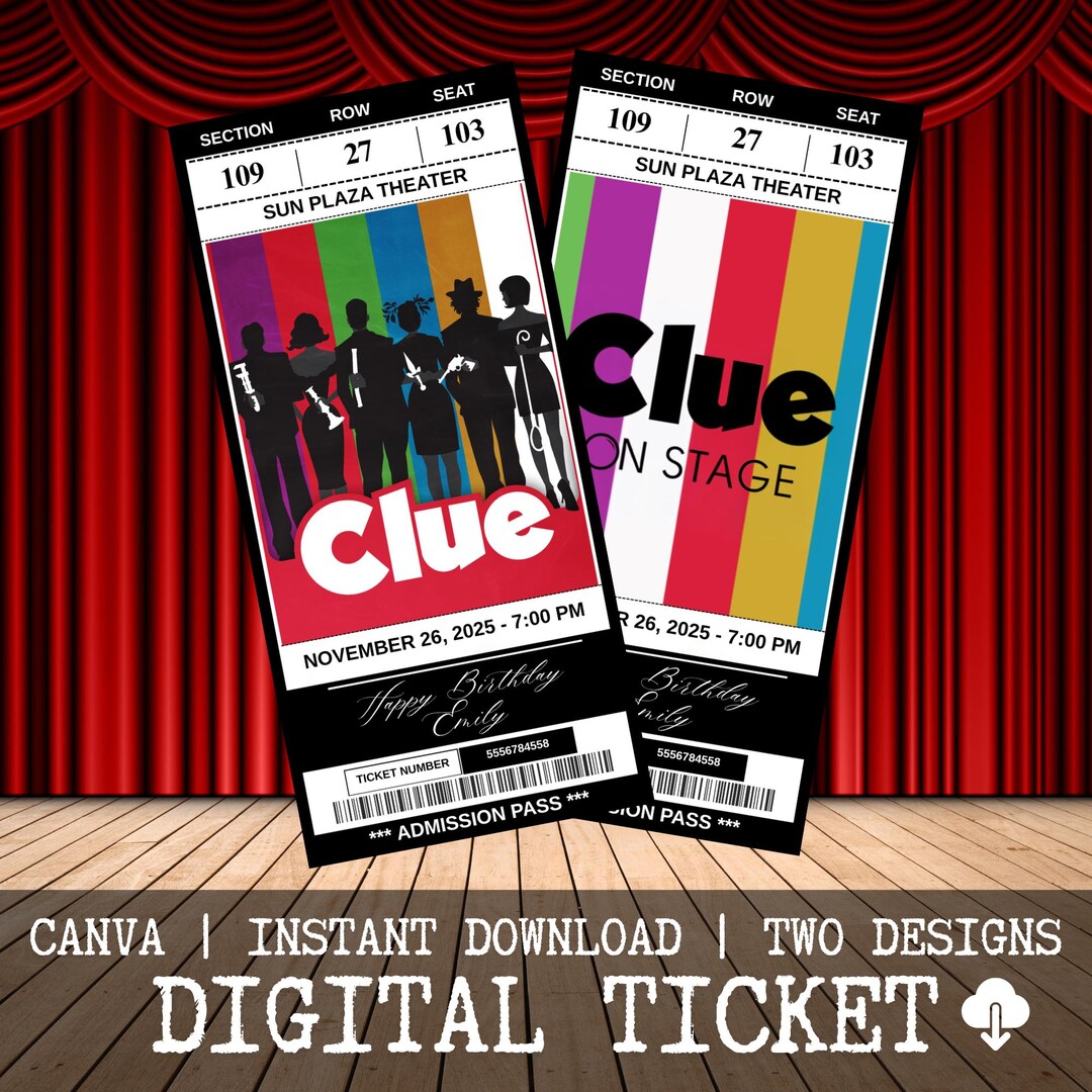Printable Clue Musical Theatre Ticket | Personalized Gift Reveal ...