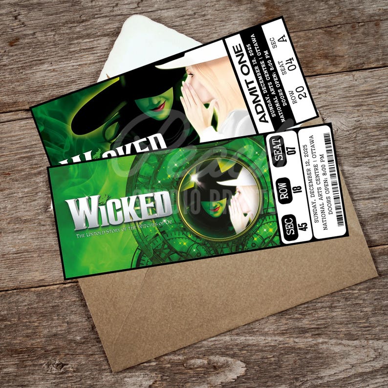 Printable Wicked Musical Theatre Ticket, Personalized Gift Reveal ...
