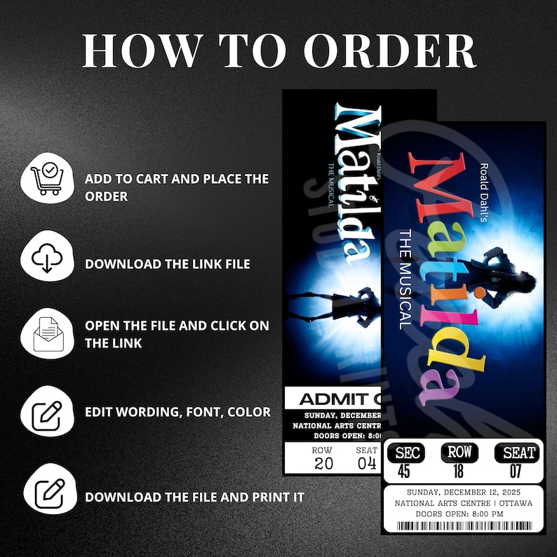 Printable Matilda the Musical Theatre Ticket | Personalized Gift Reveal ...