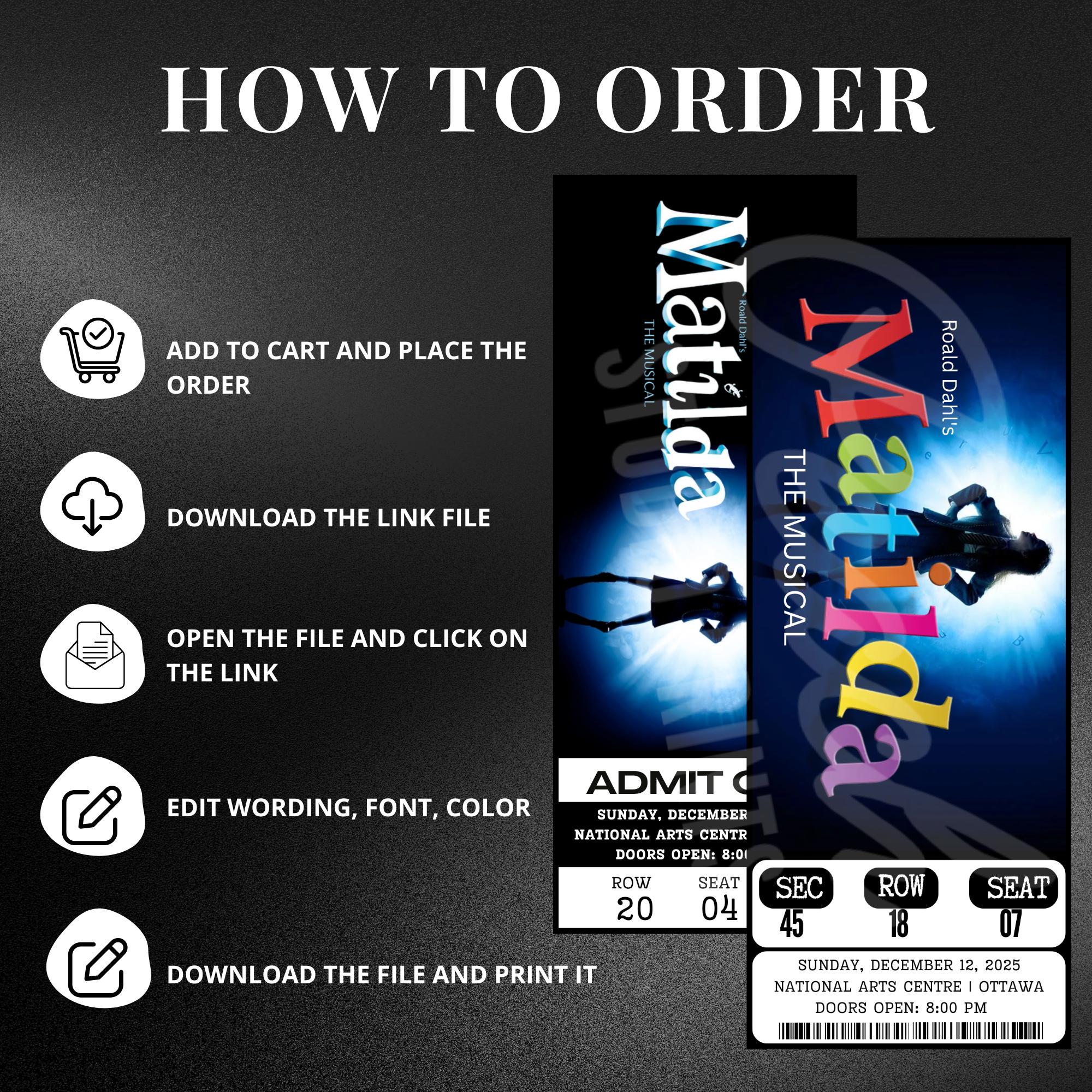 Printable Matilda the Musical Theatre Ticket | Personalized Gift Reveal ...
