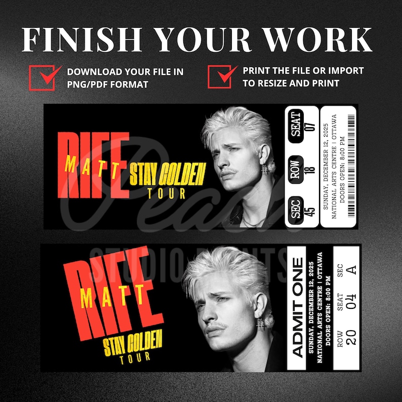 Printable Matt Rife Ticket Stay Golden 2025 Tour | Personalized Live ...