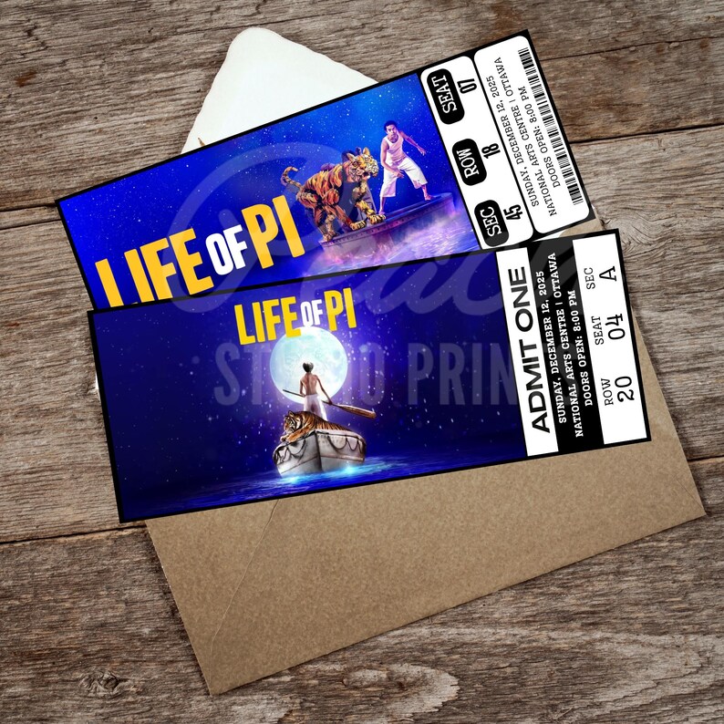 Printable Life of Pi Musical Theatre Ticket, Personalized Gift Reveal ...