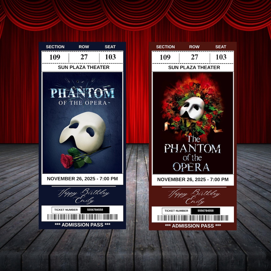 Printable Phantom of the Opera Musical Theatre Ticket | Personalized ...