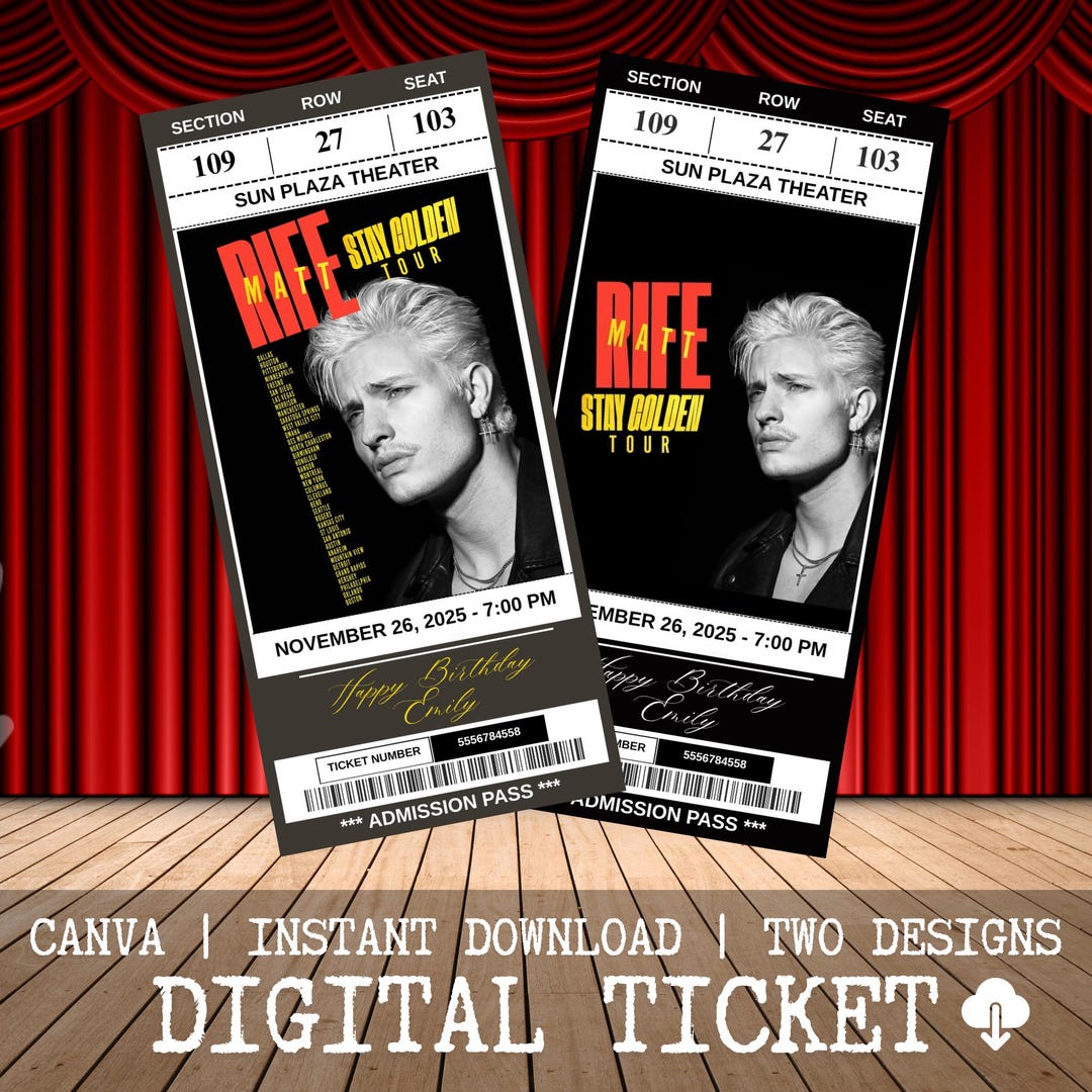 Printable Matt Rife Ticket Stay Golden 2025 Tour | Personalized Live ...