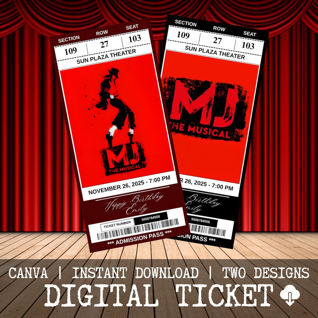 Printable MJ the Musical Theatre Ticket | Personalized Gift Reveal ...