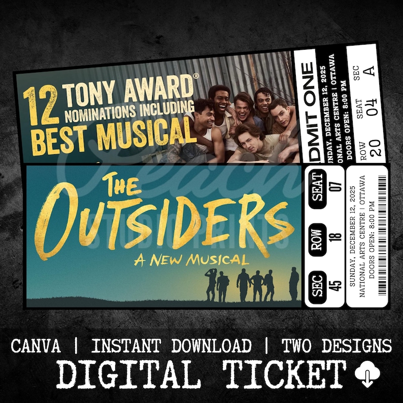 Printable the Outsiders Musical Theatre Ticket | Personalized Gift ...