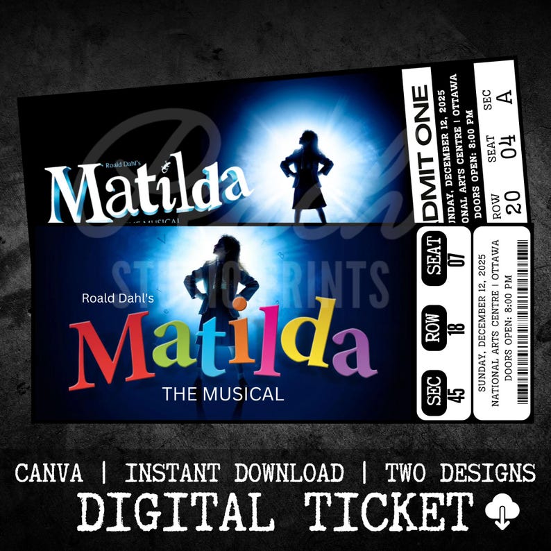 Printable Matilda the Musical Theatre Ticket | Personalized Gift Reveal ...