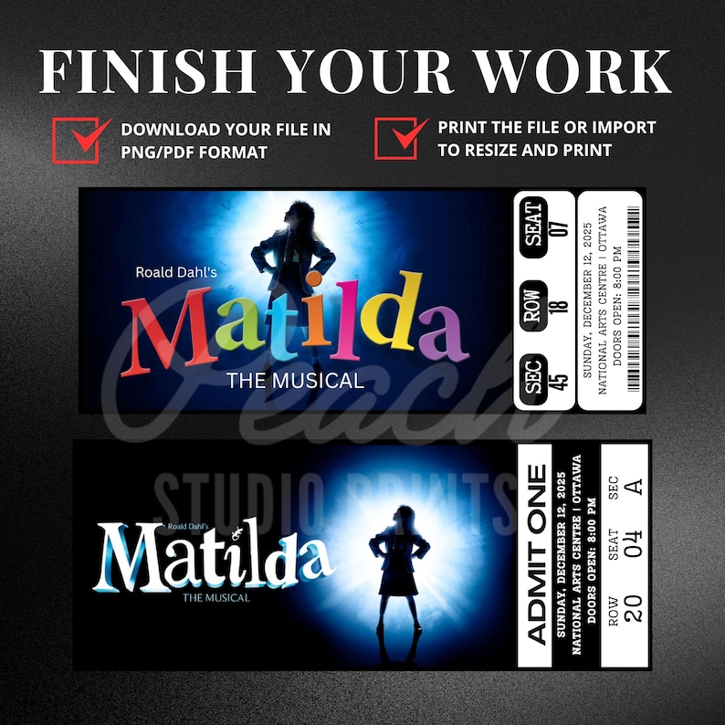 Printable Matilda the Musical Theatre Ticket | Personalized Gift Reveal ...