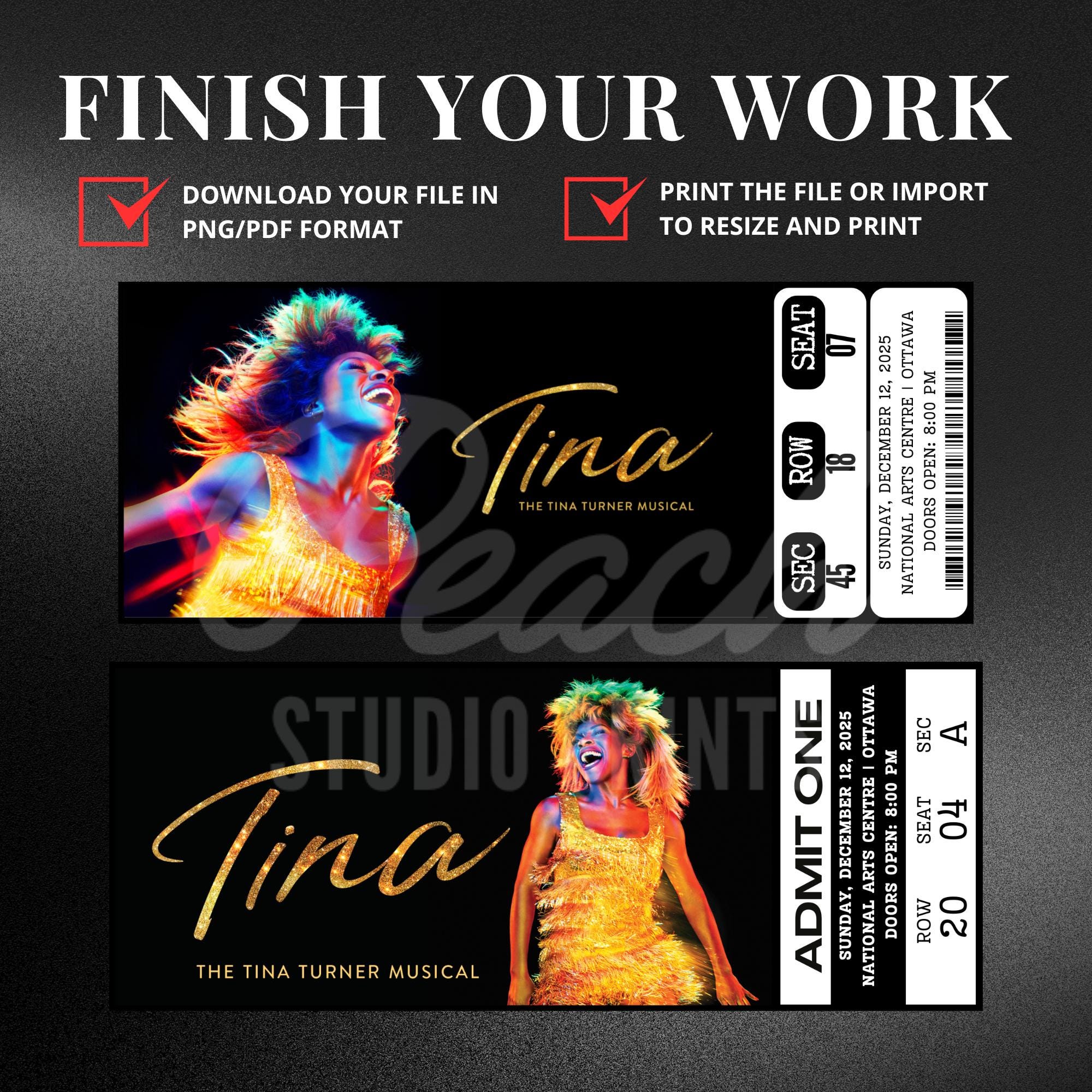 Printable Tina Turner Musical Theatre Ticket, Personalized Gift Reveal ...