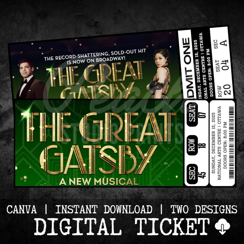 Printable the GREAT GATSBY Musical Theatre Ticket, Personalized Gift ...
