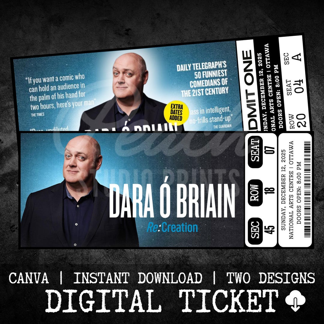 Printable Dara O'briain Ticket Re:creation Tour | Personalized Live Stand up Comedy Show Gift ...