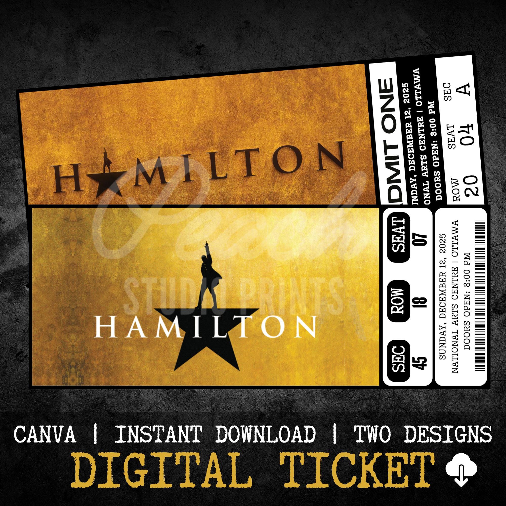 Printable Hamilton Broadway Surprise Ticket, Hamilton the Musical ...