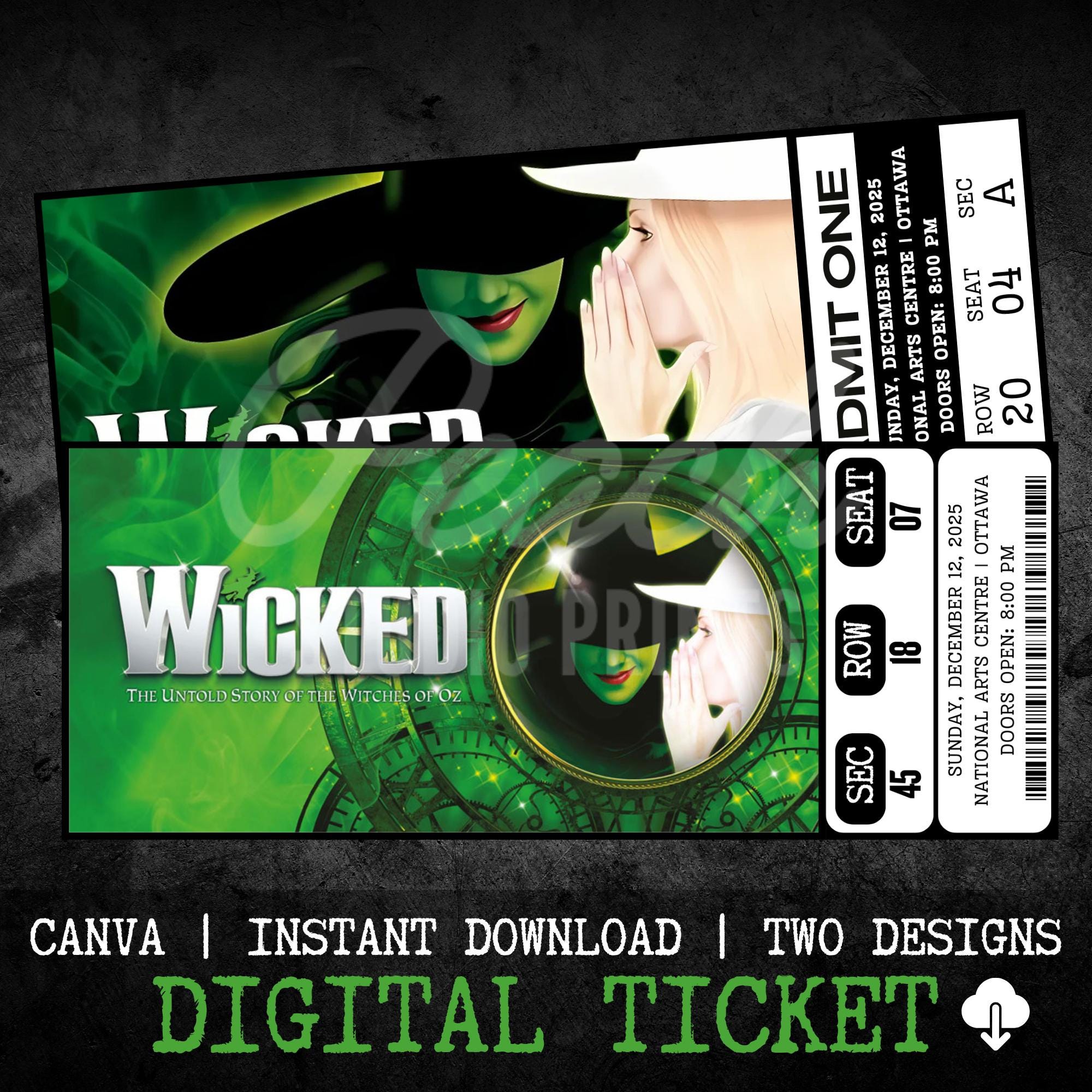 Printable Wicked Musical Theatre Ticket, Personalized Gift Reveal, Editable West End, Broadway ...