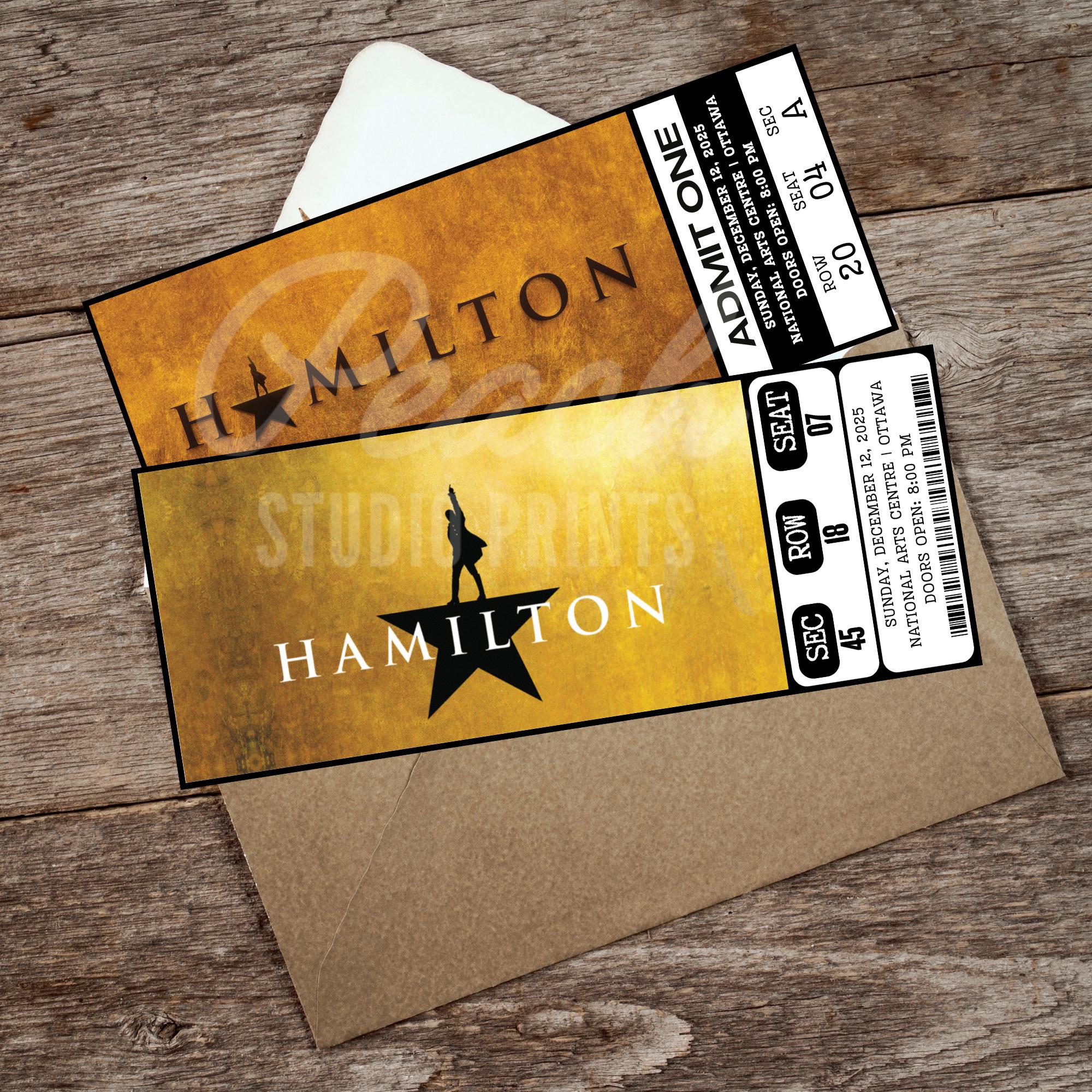 Printable Hamilton Broadway Surprise Ticket, Hamilton the Musical ...