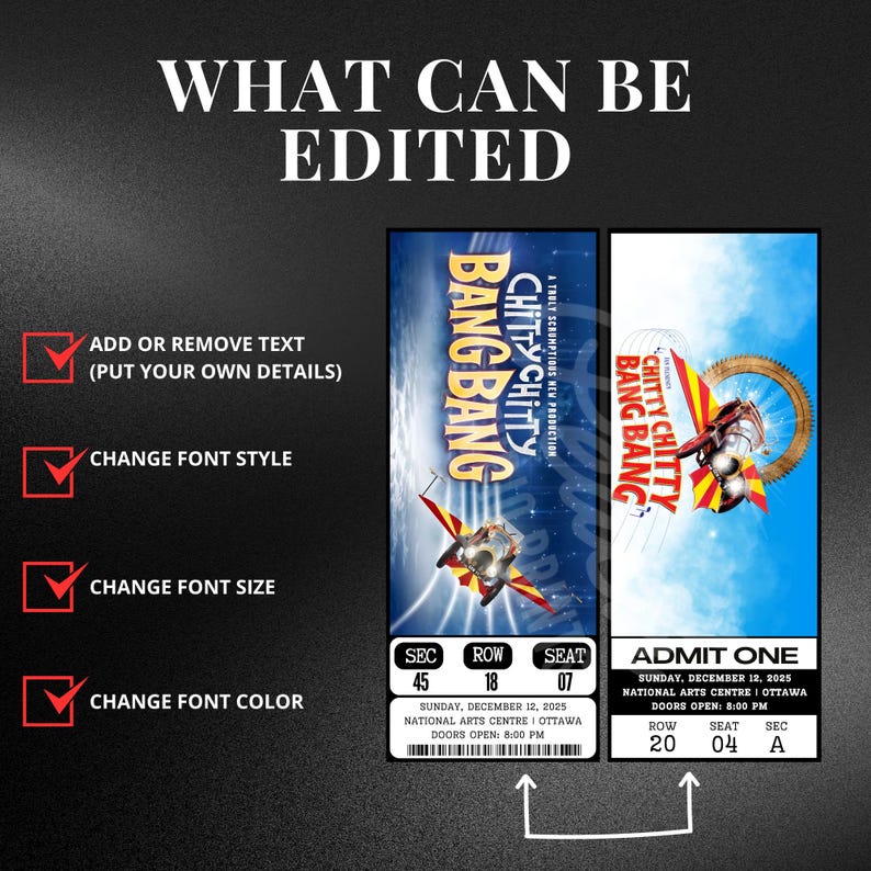 Printable Chitty Chitty Bang Bang Broadway Surprise Ticket, Musical ...