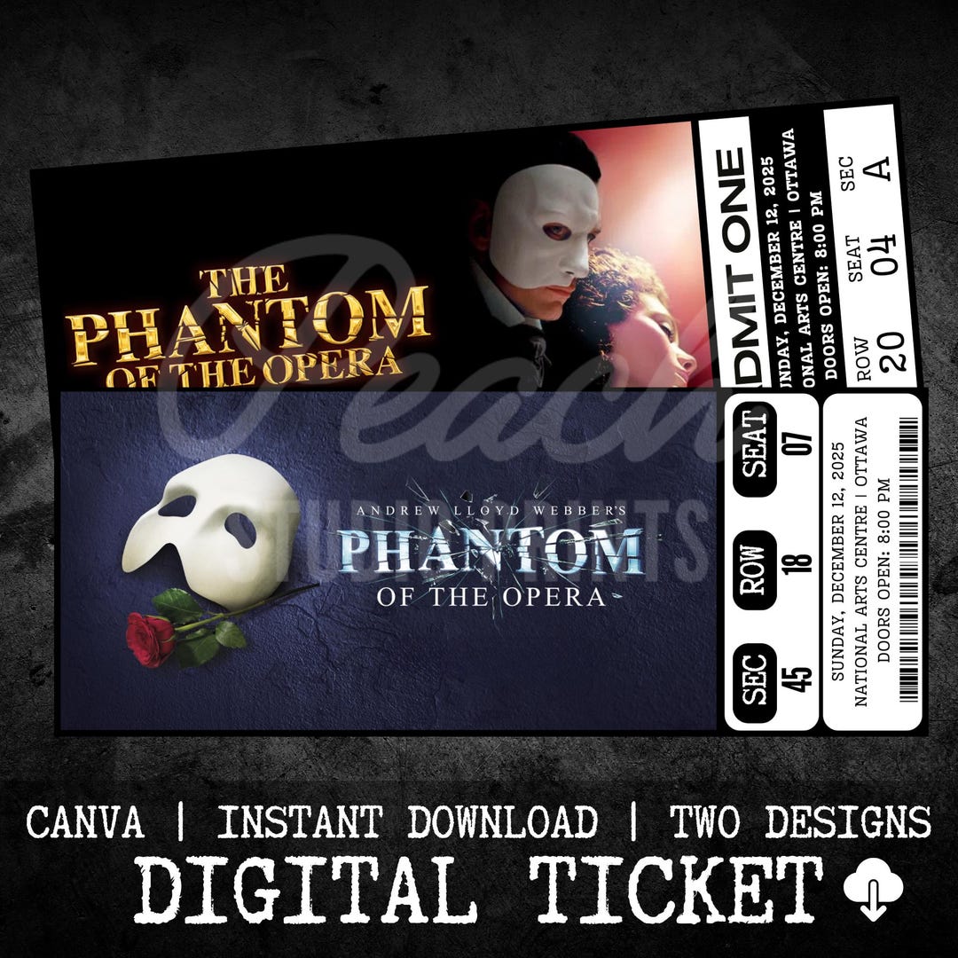 Printable Phantom of the Opera Musical Theatre Ticket | Personalized ...