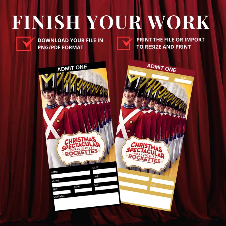 Printable CHRISTMAS SPECTACULAR Broadway Surprise Ticket. Editable ...