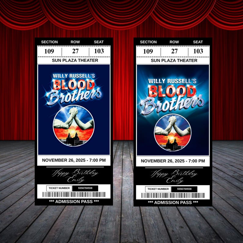 Printable Blood Brothers Musical Theatre Ticket | Personalized Gift ...