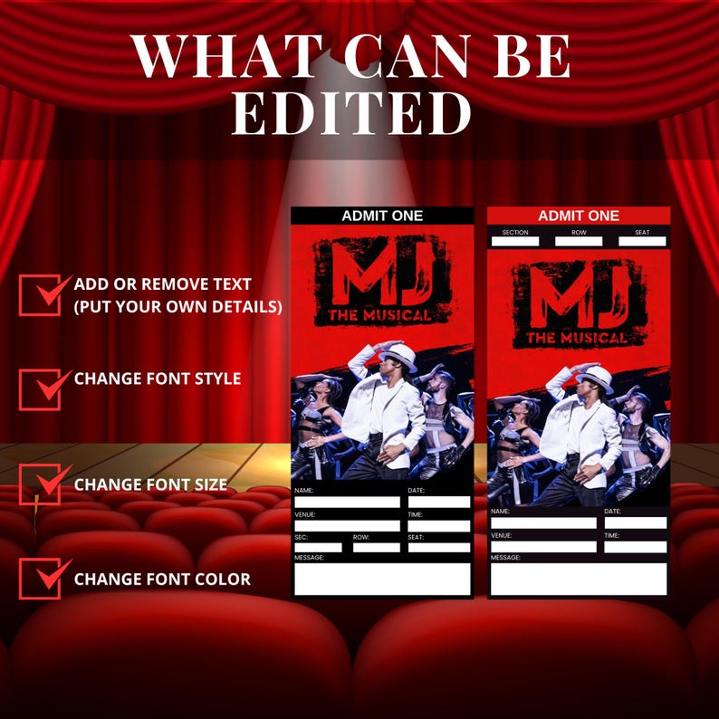 Printable MJ the Musical Theatre Ticket | Personalized Gift Reveal ...